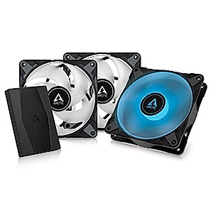 ARCTIC P12 PWM PST RGB (3 Pack, incl. Controller) - 120 mm PWM case Fan Optimized for Static Pressure, case Fan, semi-Passive: 0-2000 RPM, 12V 4 pin RGB LED - Black