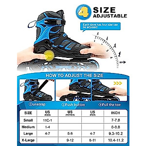 Nyctus Inline Skates for Girls Boys Kids, Adjustable Roller Blades for Children Teens Women Men with Light Up Wheels for Indoor Outdoor