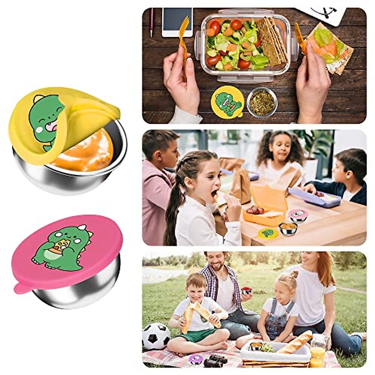 holoith Salad Dressing Container To Go,6 Pcs 2.4 oz Condiment Cups Small Containers with Lids Stainless Steel Sauce Containers for Lunch Box Leak Proof Reusable Lunch Box Containers