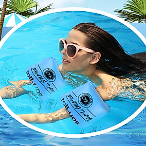 2 Pack Arm Floaties for Adults and Kids, Water Wings Inflatable Arm Swimming Floats Swim Rollup Arm Bands with Inflator Safety Arm Floaties for Swimming Pool Water Sports Party (Yellow)