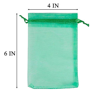 Gmnosuw 100 Pcs Organza Drawstring Gift Wrap Bags for Jewelry, 4x6 Inch Sheer Fabric Mesh Green Clear Soft Rope Goody Package Sachet for Baby Shower,Christmas,Birthday,Party Favors,Wedding,Engagement
