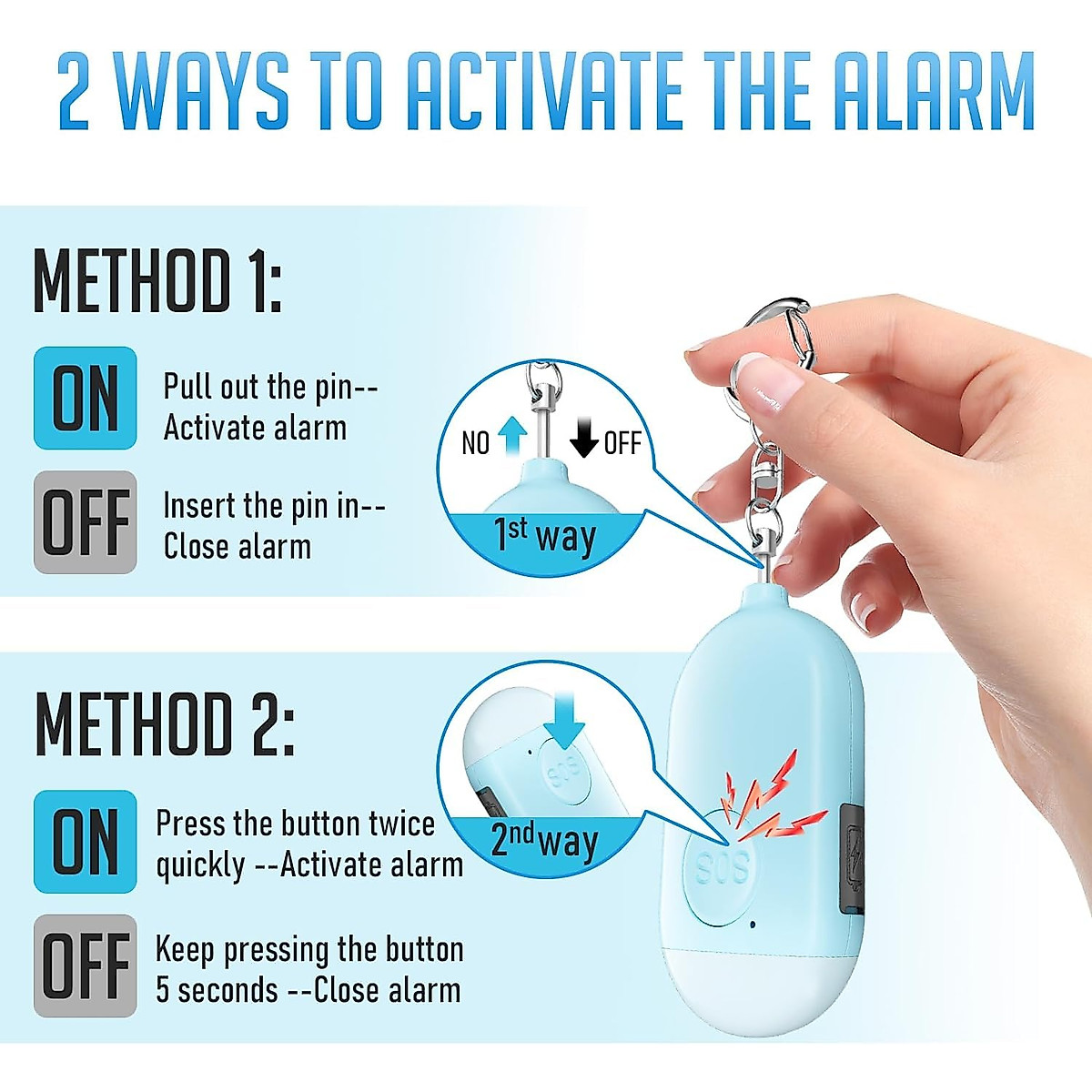 Safesound Personal Alarm Siren Song 3 Pack - 130dB Self Defense Alarm Keychain Emergency LED Flashlight with USB Rechargerable - Security Personal Protection Devices for Women Girls Kids Elderly