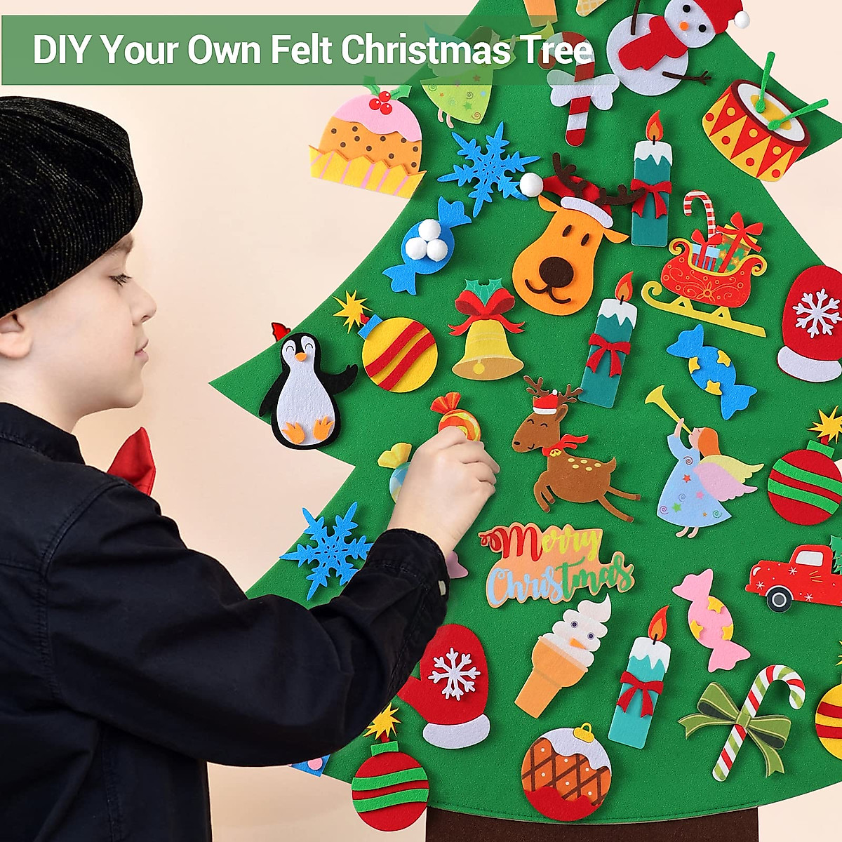 Felt Christmas Tree - 3.5 FT Wall Felt Christmas Tree for Kids with 40 Pcs Ornaments, DIY Xmas Gifts for Christmas Decorations