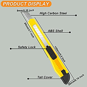 DIYSELF 6 Pack Utility Knife, 9mm Wide Box Cutters, Box Cutter Retractable with Snap Off Utility Blades, Sharp Box Opener, Box Knife with Automatic Lock, Boxcutter for Cardboard, Paper, Plastic