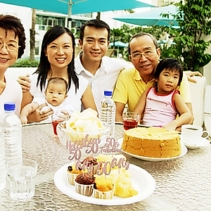 30PCS 50th Birthday Cupcake Toppers Glitter Fifty Hello 50 Cupcake Picks Cheers to 50 Fabulous Cake Decoration for Happy 50th Birthday Wedding Anniversary Party Decorations Supplies Rose Gold