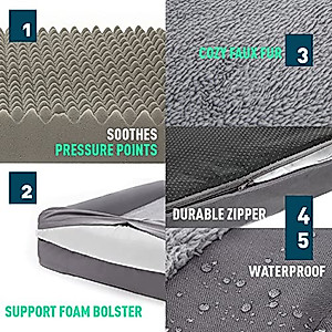 Eterish Large Orthopedic Dog Bed for Medium, Large Dogs up to 75 lbs, 3 inches Thick Egg-Crate Foam Bolster Dog Sofa Couch with Removable Cover, Pet Bed Machine Washable, Grey