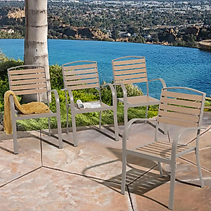 i-VTIES Patio Dining Chairs Set of 4,Outdoor Stackable Dining Chairs with Backrest & Armrest,Aluminum Frame Patio Furniture Chairs for Garden,Backyard,Lawn & Deck,Teak