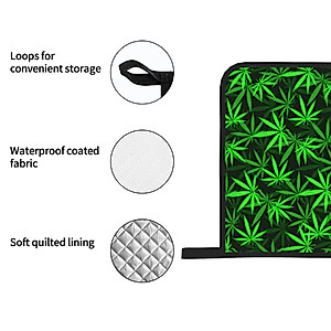 Oven Mitts and Pot Holders Sets Weed Leaf Print Oven Gloves Heat Resistant Potholders 4 Pcs Set Washable Non-Slip BBQ Gloves with Hanging Loop for Women Men Kitchen Baking Cooking Grilling
