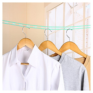 FuninCrea Washing Line 8m, Non-slip and Windproof Clothes Line, Portable Washing Line with 2pcs Stainless Hooks, Fence-Like Rope Washing Line for Indoor Outdoor Camping Traveling (green)