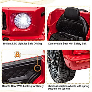 TOBBI 12V Kids Ride On Car, Licensed Mercedes Benz G63 Electric Car for Kids, Kids' Electric Vehicle Car with Remote Control, Openable Doors/Spring Suspension System/Music's Play & Led Lights-Red