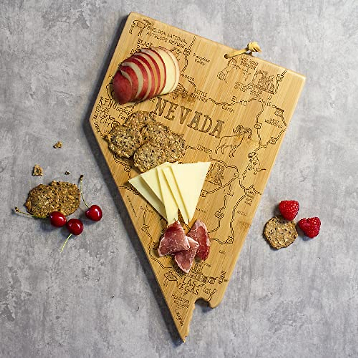 Totally Bamboo Destination Nevada State Shaped Serving and Cutting Board, Includes Hang Tie for Wall Display