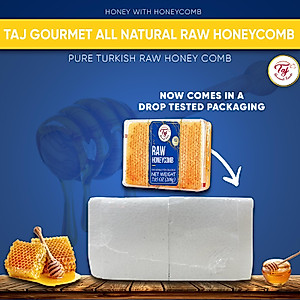 Taj Gourmet All Natural Raw Honeycomb 100% Honey Pure Turkish Raw Honey Comb -100% All Natural Edible Honey Combs Raw Edible - Perfect For Healthy Smoothies Honey With Honeycomb, 200g (7.05oz)