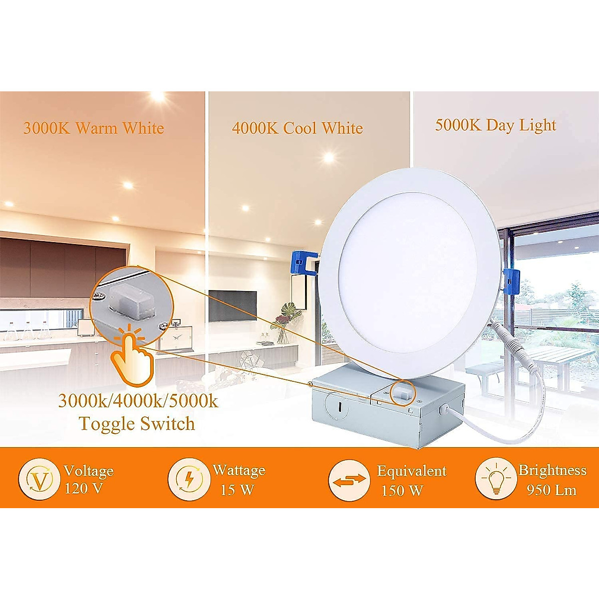 Cloudy Bay 18 Pack Bundle 6 inch LED Recessed Lights,3000K/ 4000K/ 5000K Three Color Temperature Selectable
