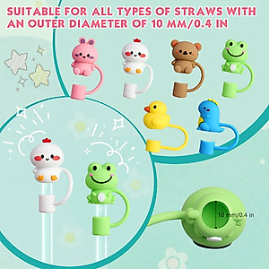 6Pcs Straw Covers Cap, Cute Animals Silicone Straw Toppers Compatible with Stanley Cup, Drinking Straw Caps for 0.4 Inch/10 mm Straw Tips