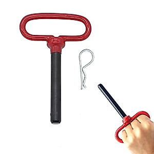 X-Haibei Head Tow Hitch Pin and Clip 1/2 x 3 5/8 inch for Lawn Mower Tractor RV Trailer Truck ATV, Red Handle, 1 Pack