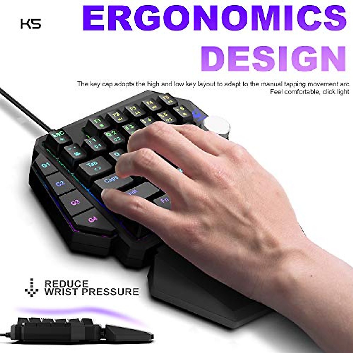 FELICON Portable one Handed Gaming Mechanical Keyboard and Mouse Combo, RGB Backlit Wired Gaming Left Handed and Up to 6400DPI Honeycomb Shell Mouse for PC Laptop Computer