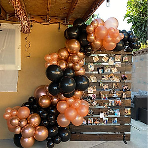 Rose Gold and Black Balloon Arch Garland Kit, 100pcs Rose Gold Black Balloons with Tape Strip & Dot Glue for Girl's Birthday Bridal Shower Mother's Day Wedding Graduation Prom Decorations Supplies