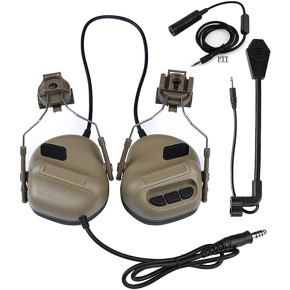 NC Helmet Version Noise Reduction Pickups, Electronic Shooting Noise Safety Earmuffs, Tactical Headsets For Airsoft Activities, Tan, 20x15x10cm