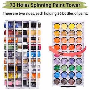 Paint Organizer - Paint Brush Holder | Paint Holder for Acrylic Painting | 72 Holes Paint Rack Stand | 360 Degree Rotating Vertical Paint Rack Stand Paint Holder Rack 2oz Paint Bottle Organizer