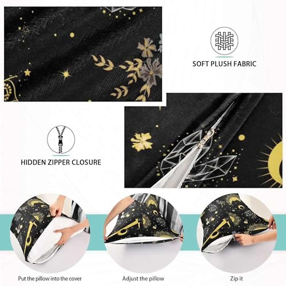 Bohemian Ppattern Sun Moon Pillowcase for Hair and Skin Body Pillow Cover Long Body Pillow Case 20"X 54" Body Pillow Case Cover with Zipper for Sleeping