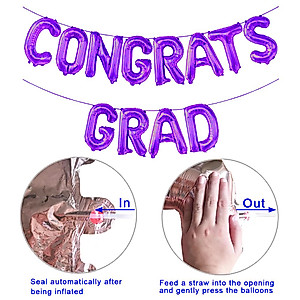 Purple Themed 2024 Graduation Decorations, Purple Congrats Grad Banner with Black Purple Latex and Fiol Star Balloons for Purple Congrats Grad Graduation Class of 2024 Party Decorations