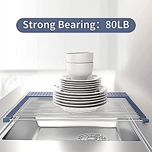 LEMIKKLE 20" x 15.2" Roll Up Dish Drying Rack Over The Sink Dish Drying Rack,Multi-Purpose Kitchen Rolling Dish Drainer Foldable SUS304 Stainless Steel Dish Drying Rack