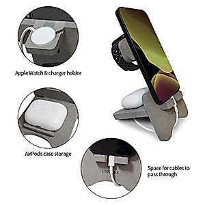 Cell Phone Wood Holder for Desk - Gray - MDF Wooden Phone Stand Compatible with iPhone, Apple Watch, and AirPods Premium Cell Phone Desk Stand Holder for Men and Women the Office Desktop Accessories