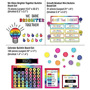 Schoolgirl Style Light Bulb Moments Classroom Decor Bundle, Classroom Calendar, Growth Mindset Bulletin Board Sets, Bulletin Board Border, Cutouts, Nameplates, Motivational Poster Pack (588 pc)