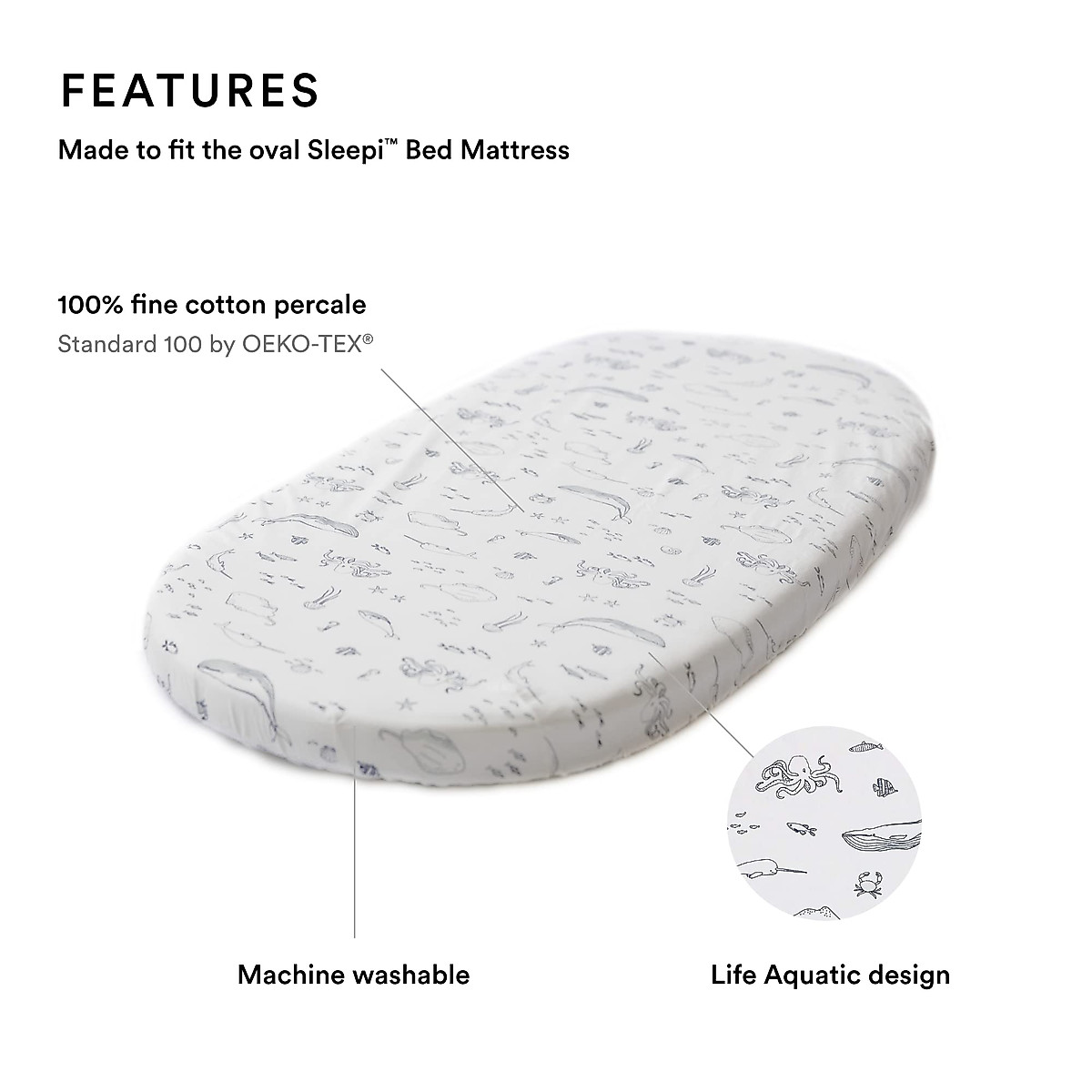 Stokke Sleepi Fitted Sheet by Pehr, Life Aquatic - Soft Sheets for Stokke Sleepi Crib/Bed - Available in Playful Patterns - 100% Cotton Percale