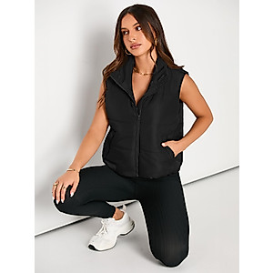 AUTOMET Fall Outfits Clothes Puffer Vest Women Sleeveless Winter Cropped Outerwear Warm Puffer Lightweight Stand-up Collar Down with Pockets 2024