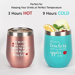 GINGPROUS 4 Pack Thank You Gifts for Teachers, Teacher Appreciation Gifts for Preschool Elementary Daycare Teacher, Teachers Day Gifts Christmas Gifts, 12oz Insulated Wine Tumbler, Rose Gold & Mint