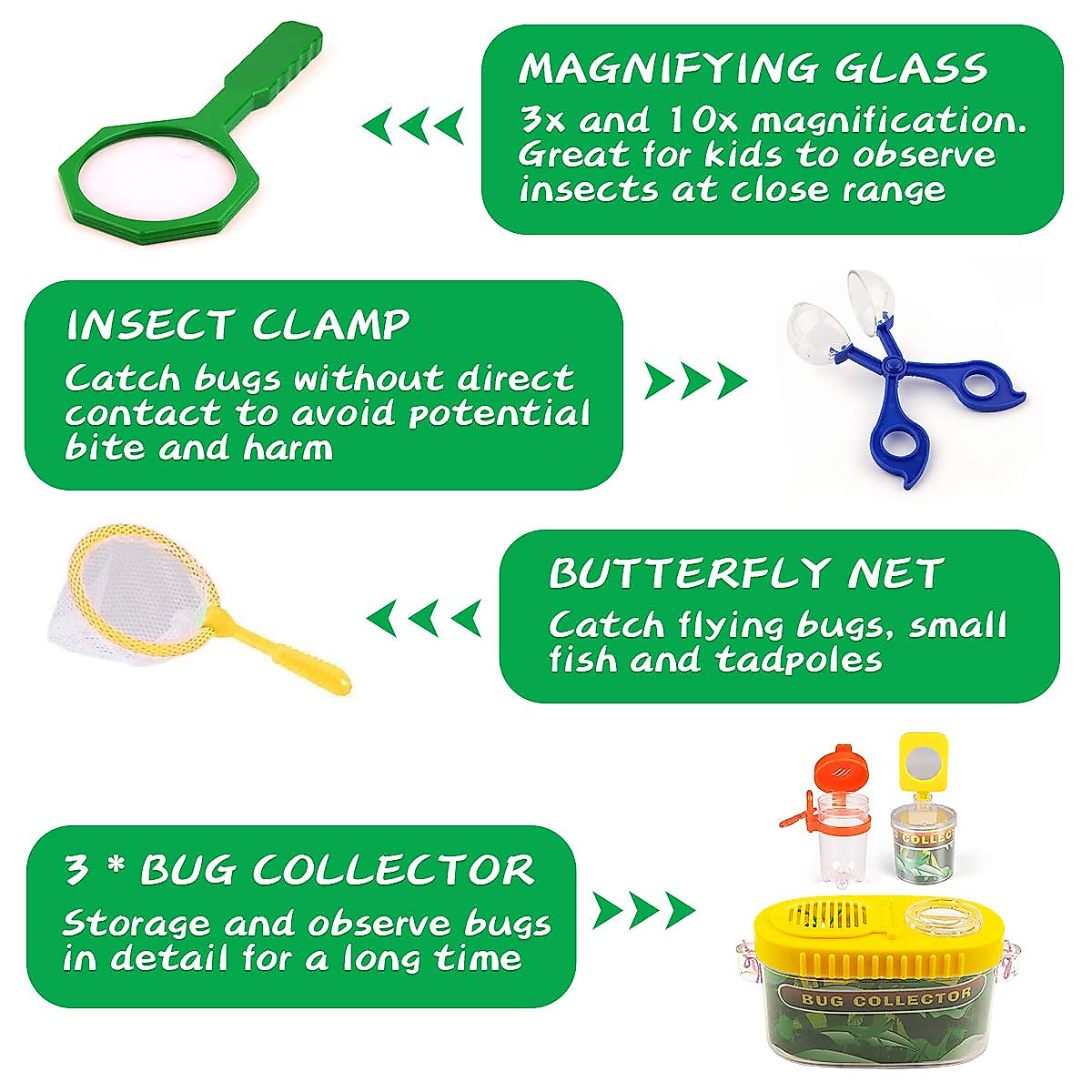 kaqinu Kids Explorer Kit, 24 PCS Outdoor Adventure Camping Kit & Bug Catcher Kit with Drawstring Bag, Binoculars, Compass, Butterfly Net, Educational Nature Exploration Toys Gift for Boys & Girls