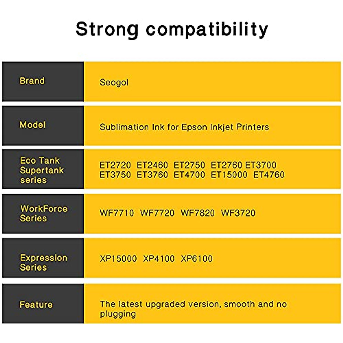seogol Sublimation Ink for Printers ET-2720 ET-2760 ET-2750 ET-15000 ET-4700 ET-3760 WF-7710 WF-7720 WF-7210 C88+ ETC. 400ml