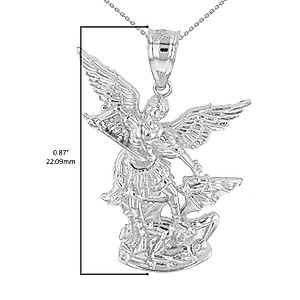 .925 Sterling Silver 7/8" Christian Saint Michael The Archangel Defeating Satan Guardian Charm Pendant Necklace - 16"