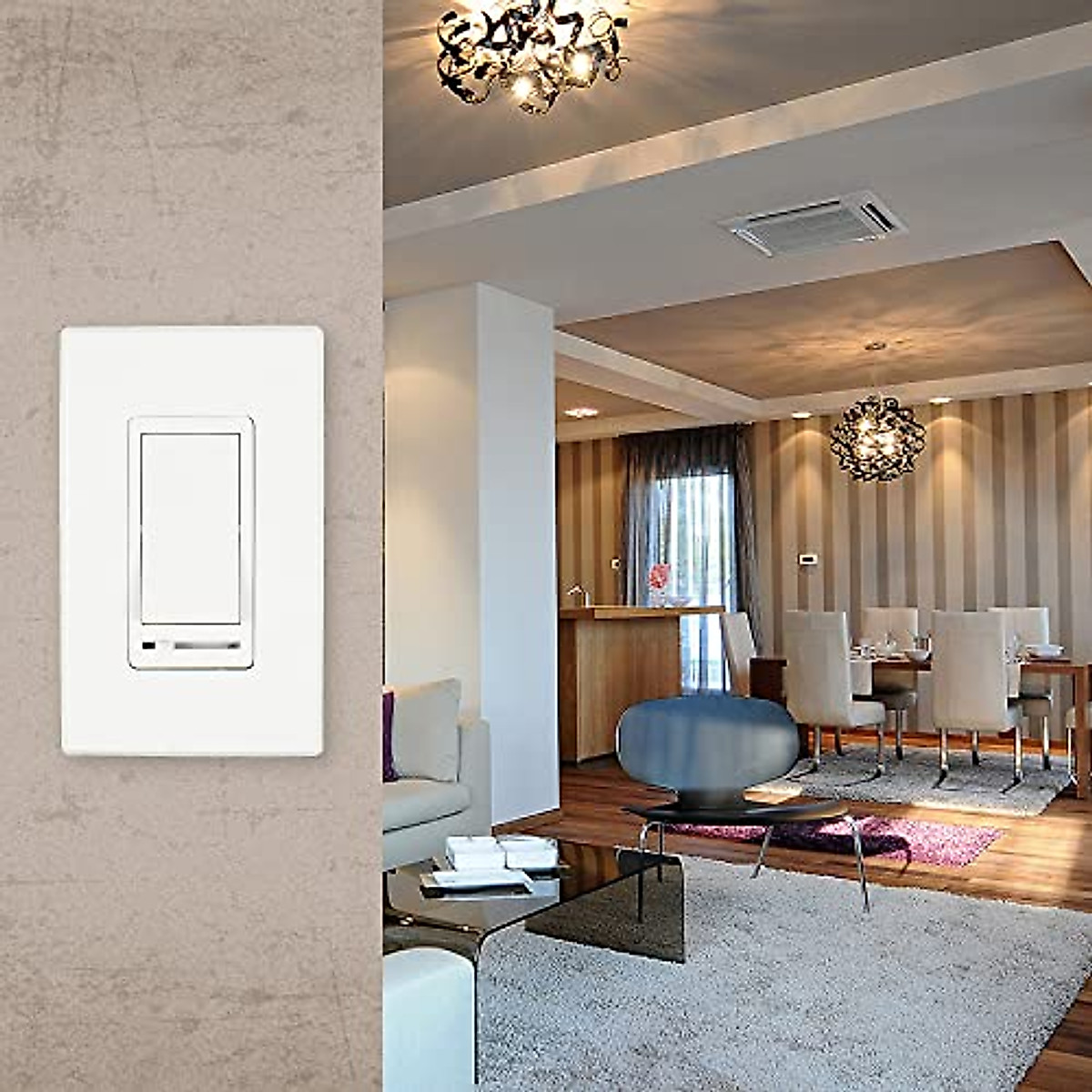 CLEANLIFE Single Pole LED Dimmer Switch - Modern, Low Profile TRIAC Dimmer Light Switch - 3-Way Rocker - Universally Compatible with All UltraLux Light Fixtures - Light Switch Cover Plate Included