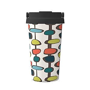 Vacuum Coffee Cup Modern Graph Mid Century Geometric Atomic 16oz Licorice - Leak-Proof Lid For Hot/Cold,Suitable For Office.