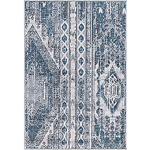 Unique Loom Portland Collection Southwestern Inspired Striped Tone-on-Tone Area Rug (2' 2 x 3' 0 Rectangular, Blue/ Gray)