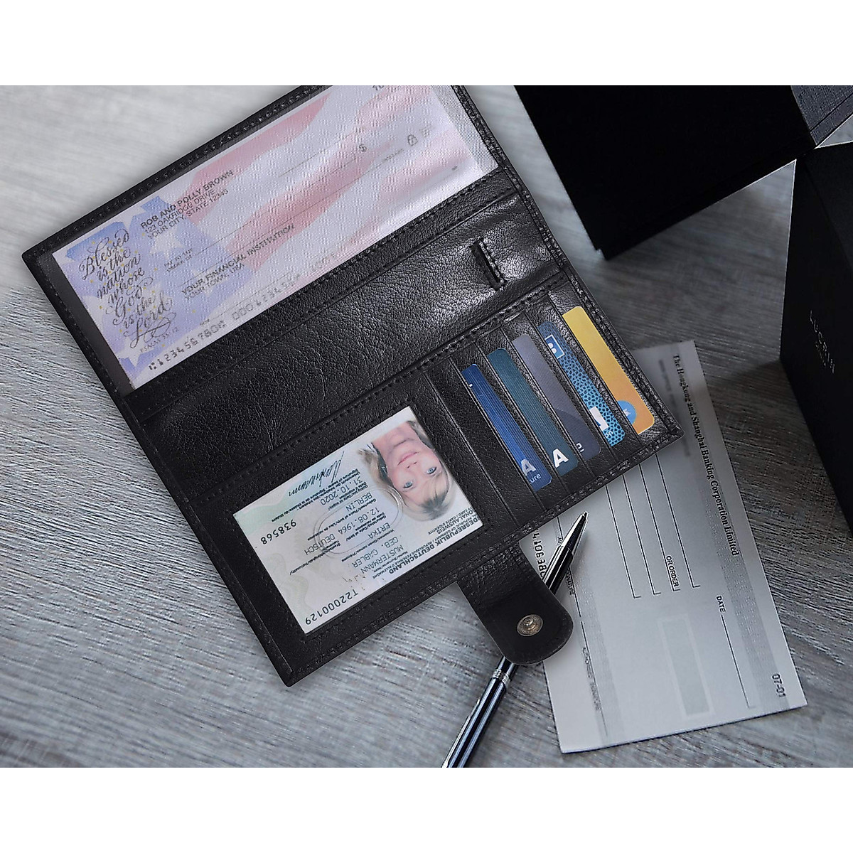 ESTALON Leather Checkbook Cover for Men & Women - Duplicate Checks - RFID Blocking - Slim Wallet with 5 Card Holder Slots - Personal & Business Checks - Standard Register - Gifts for Him, Her