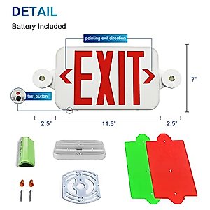 LEDIARY 2 Pack Exit Sign with Emergency Lights, Red and Green Exit Sign Color Changeable, UL Certified, Battery Backup and Two LED Adjustable Head, Exit Sign for Business
