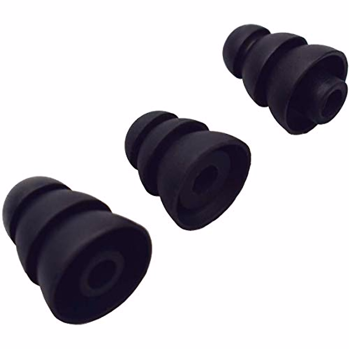 JNSA 3 Flange Noise Cancelling Triple Flange Eartips Eargels Earpads Ear Tips Gels Bud Compatible with Inside Diameter 4mm-5mm Earbuds in-Ear Earphones（Inner Hole 4mm） ,S/M/L,6 Pairs, Black 3F6P3