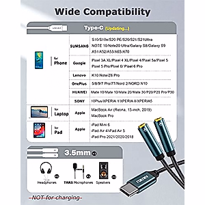 LOKUKA USB C to Dual 3.5mm Female Headphone Splitter, Type C to AUX TRRS 2-in-1 Audio Adapter with Hi-Res DAC Chip, for USB-C Smartphone, Laptop, Pad to Two Headphones, Speakers, TRRS Microphones