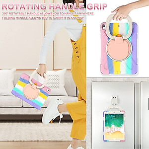 BATYUE iPad Pro 10.5 Case 2017 Released, iPad Air 3rd Generation Case 2019 Release; Rugged Heavy Duty Protective Cover with Pencil Holder, 360° Swivel Stand, Shoulder Strap; for Kids (Colourful Pink)