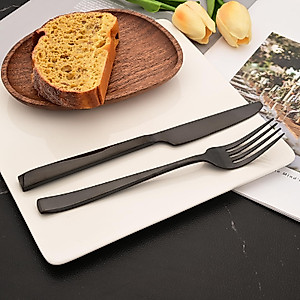 Snplowum 20-piece Black Cutlery Set, 18/10 Stianless Steel Silverware Heavy Duty Tableware Set Include Dinner Knife/Fork/Spoon, Service For 4, Mirror Polish