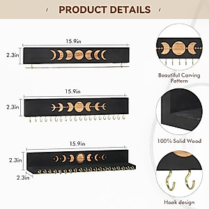 Y&ME YM Jewelry Holder Organizer Wall Mount Set of 3, Hanging Bracelet Necklace Ring Earring Holder Organizer, Wood Floating Shelves for Wall Décor, Sunglass Organizer, Moon Shelf for Crystal Display