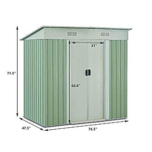 Goplus Garden Storage Shed Galvanized Steel Outdoor Heavy Duty Tool House w/Sliding Door, 4 x 6.2 Ft (Green)