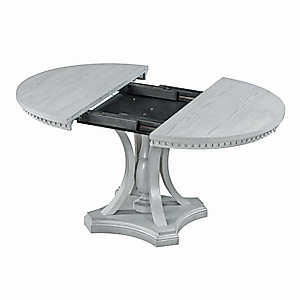 SIYSNKSI Retro 5-Piece Dining Table Set, Extendable Round Table with 4 Chairs, Solid Wood Kitchen Set for Kitchen Dining Room, Kitchen Furniture Set for 4 (Antique Gray + MDF-45)