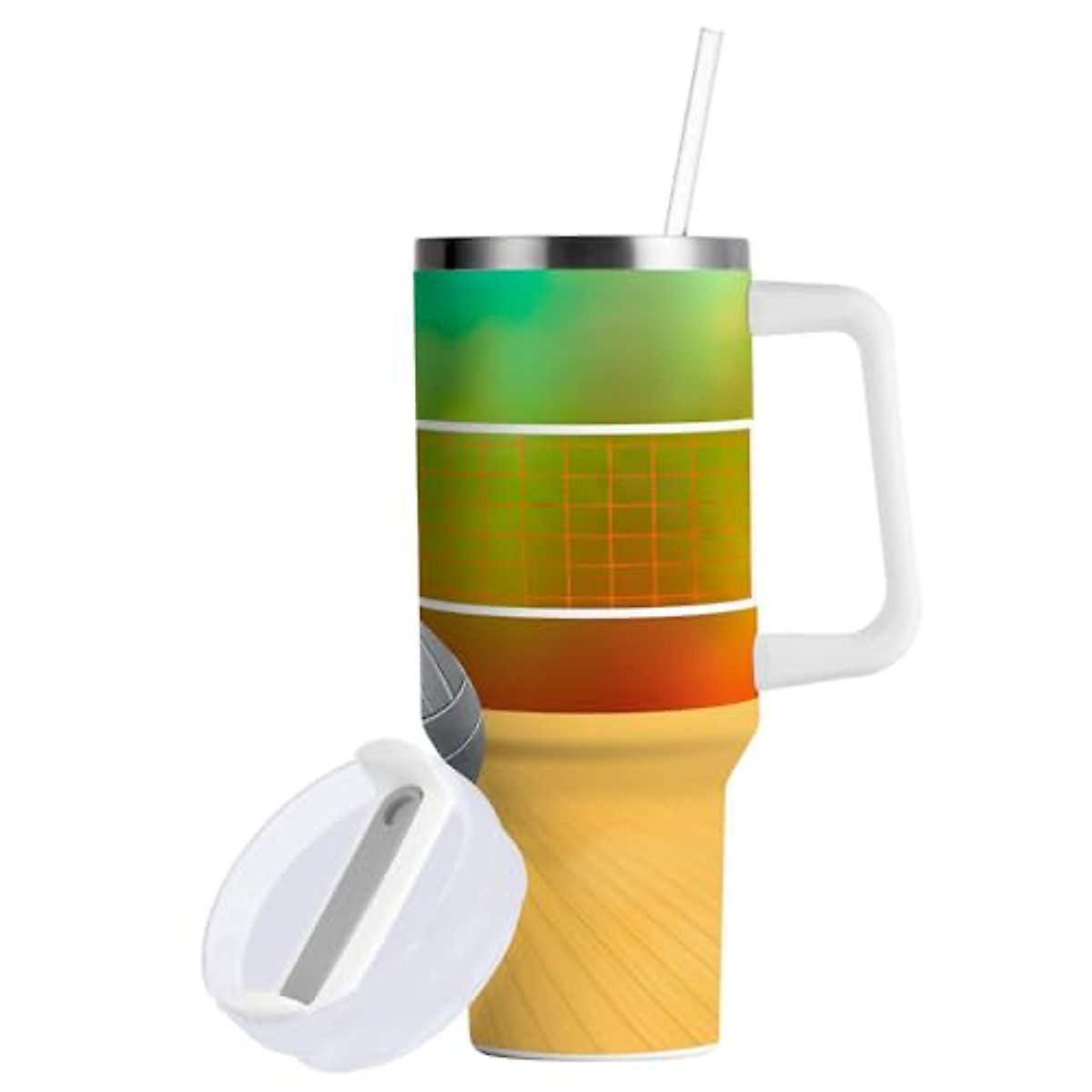RPLIFE Chic Volleyball Court Orange 40 Oz Tumbler with Handle and Straw, 30 Oz Tumbler with Handle, Travel Coffee Tumbler