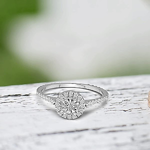 FRIENDLY DIAMONDS Lab Created Diamond Ring 3/8 Carat Lab Grown Halo Diamond Engagement Rings For Women 10K White Gold Lab Created SI-GH Quality Halo Diamond Rings Pure Diamond Halo Rings