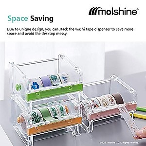 molshine 2 Pack Transparent Desktop Multi Washi Masking Tape Storage Dispenser,Tape Cutter,Tape Roll Holder (Not Include Masking Tape) (Beige)