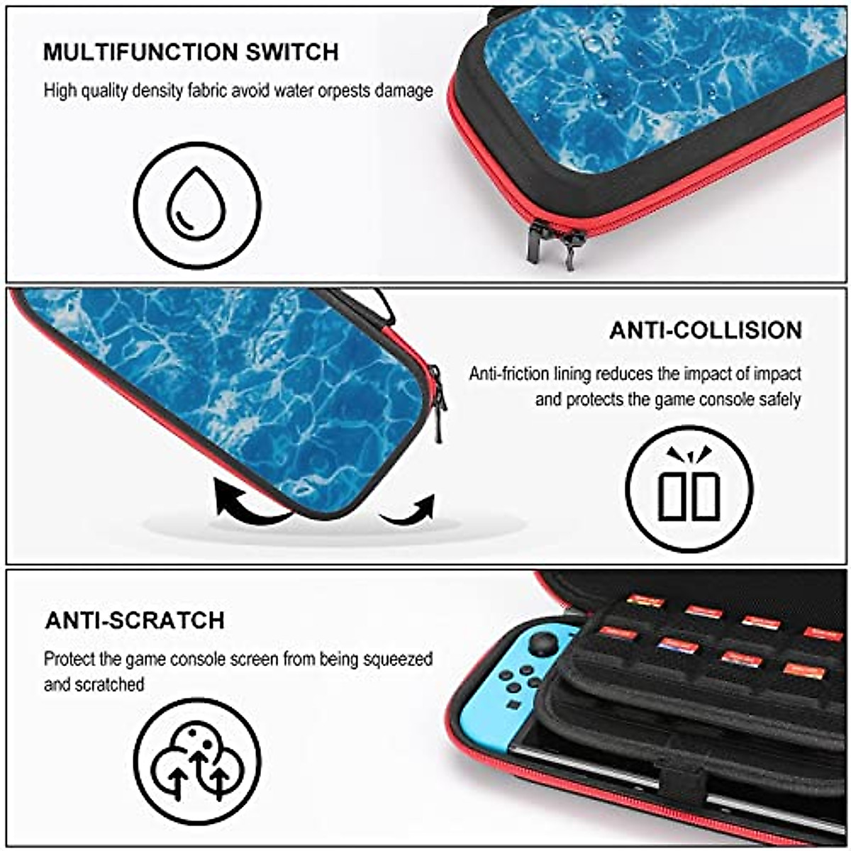 MUTAY Carrying Case for Nintendo Switch Water Ripple Portable Protective Case for Switch Lite Switch Accessories Bundle Portable Travel Bag with 20 Game Storage Compatible